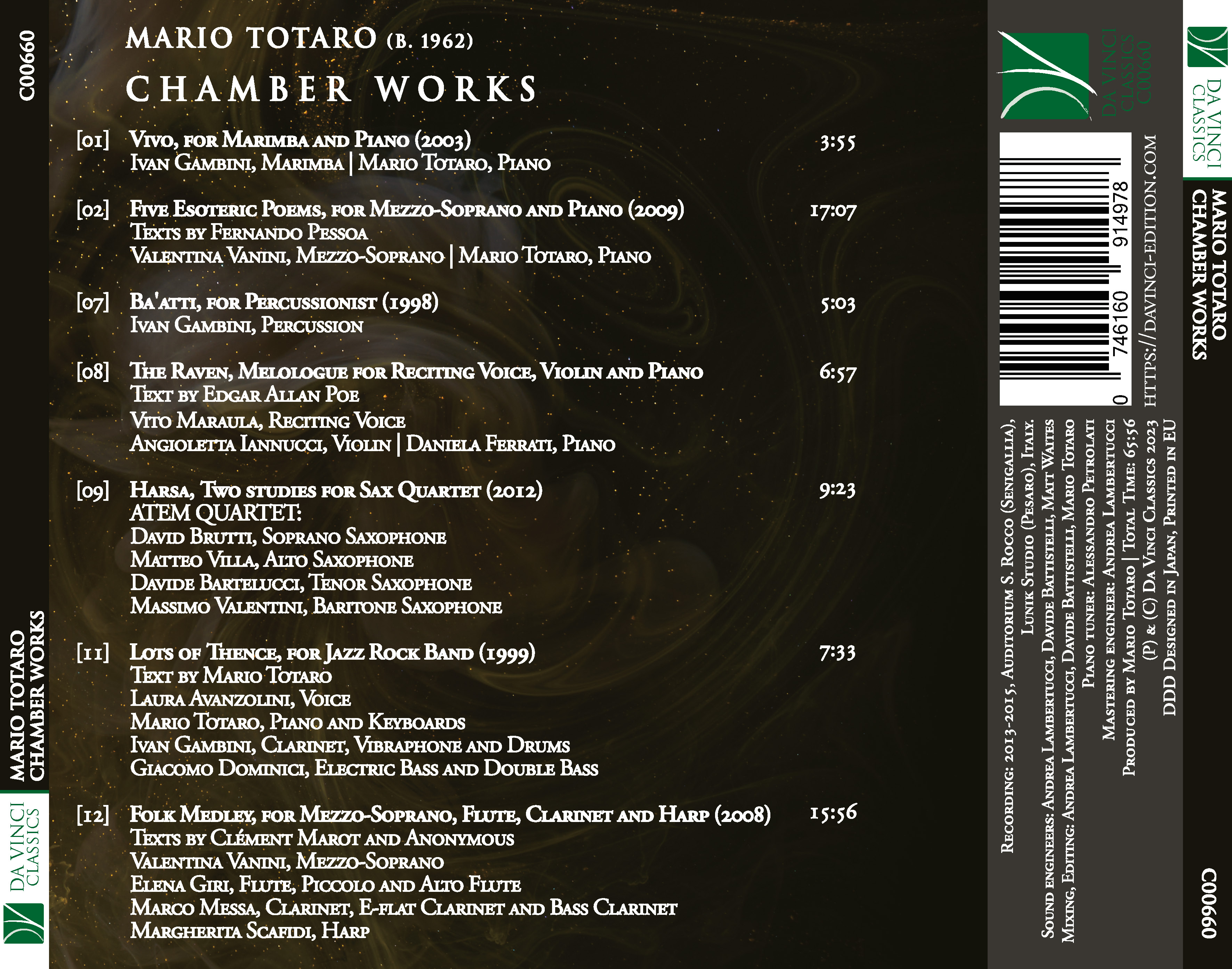 DA VINCI PUBLISHINGMario Totaro: Chamber Works