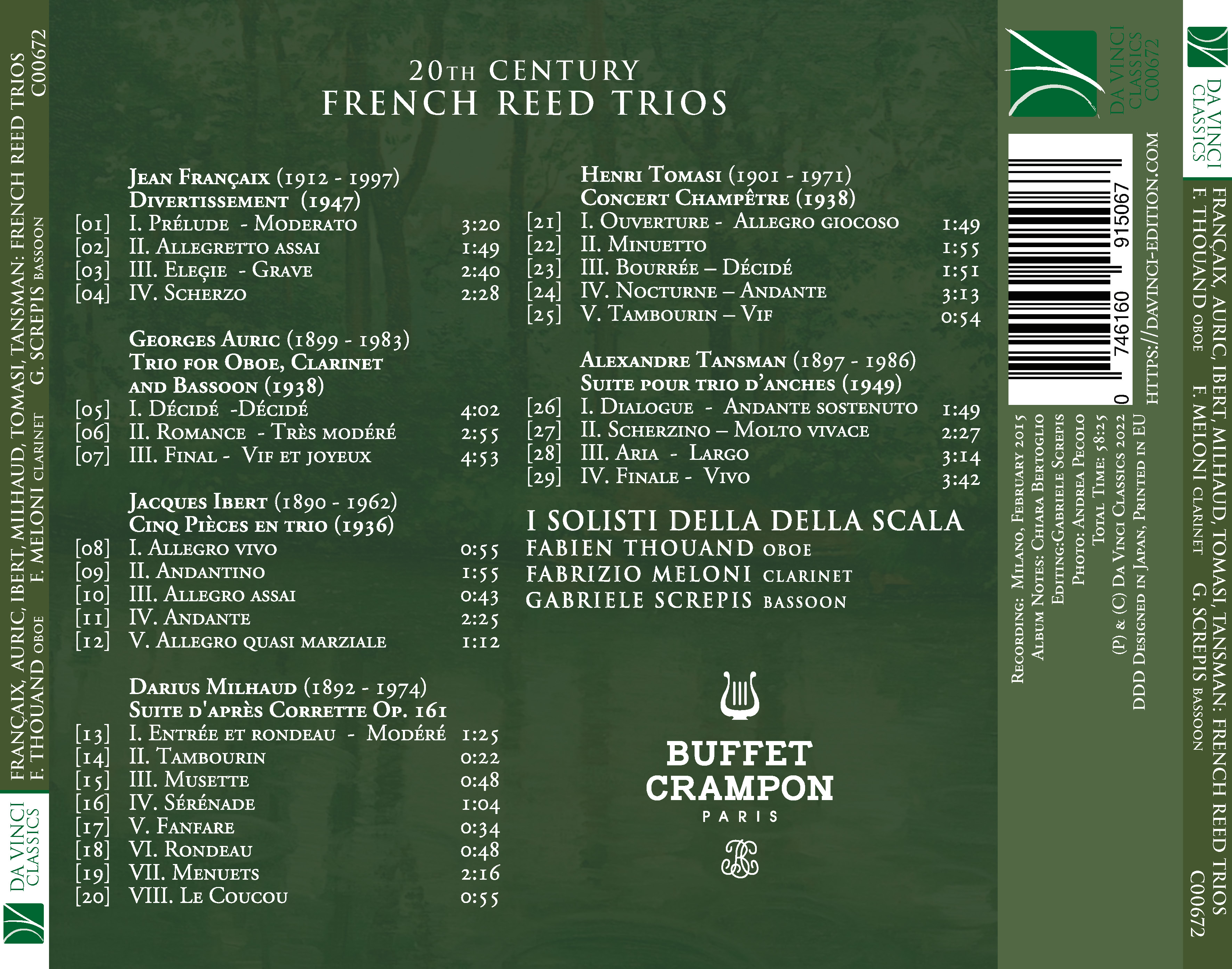 DA VINCI PUBLISHING20th Century French Reed Trios